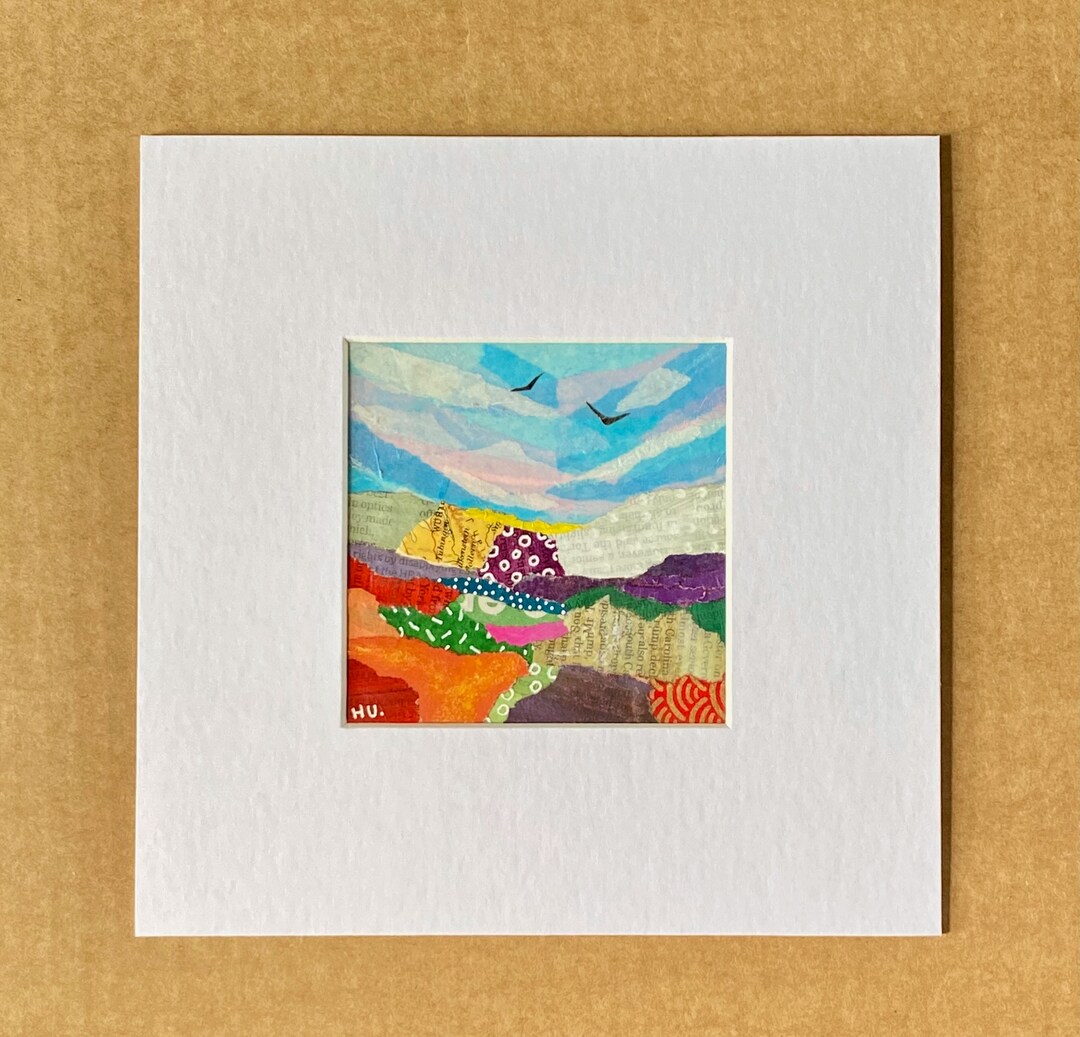 Colourful Paper Collage Landscape Painting, Small Original Nature ...