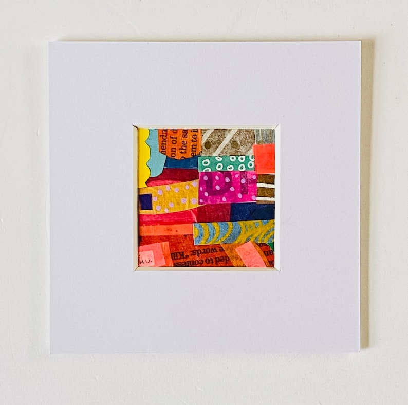 Tiny Original Collage Abstract Painting, Miniature Colourful Wall Art ...