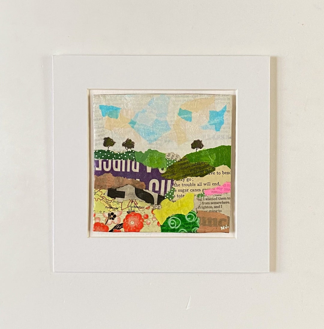 Small Collage Landscape Painting: Colorful Mixed Media Wall Art. - Etsy