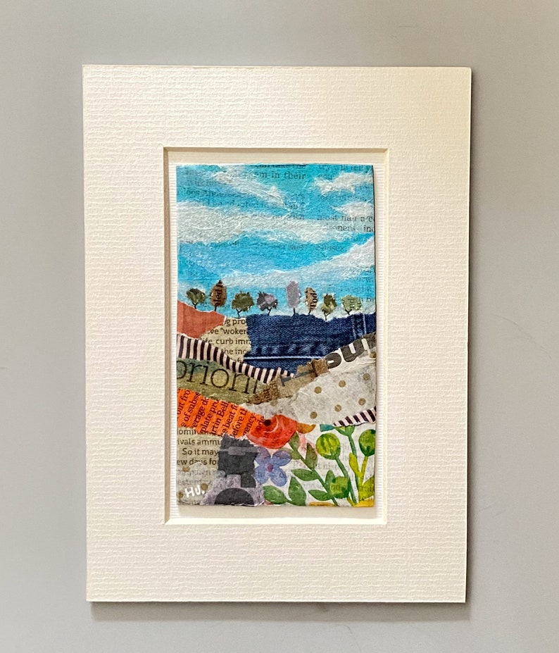 Original Colourful Collage Landscape Painting, Small Handmade ...