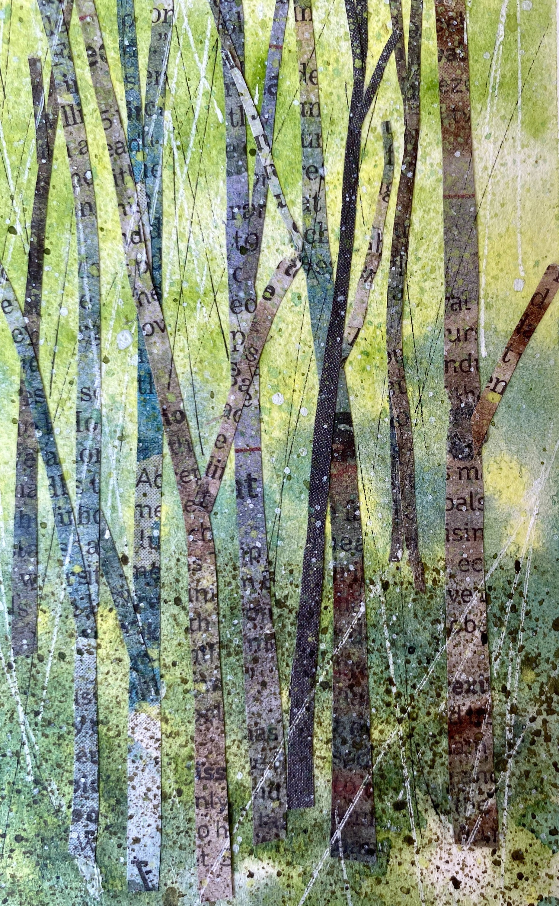 Green Collage Trees Painting, Small Original Wall Art, Nature Inspired ...