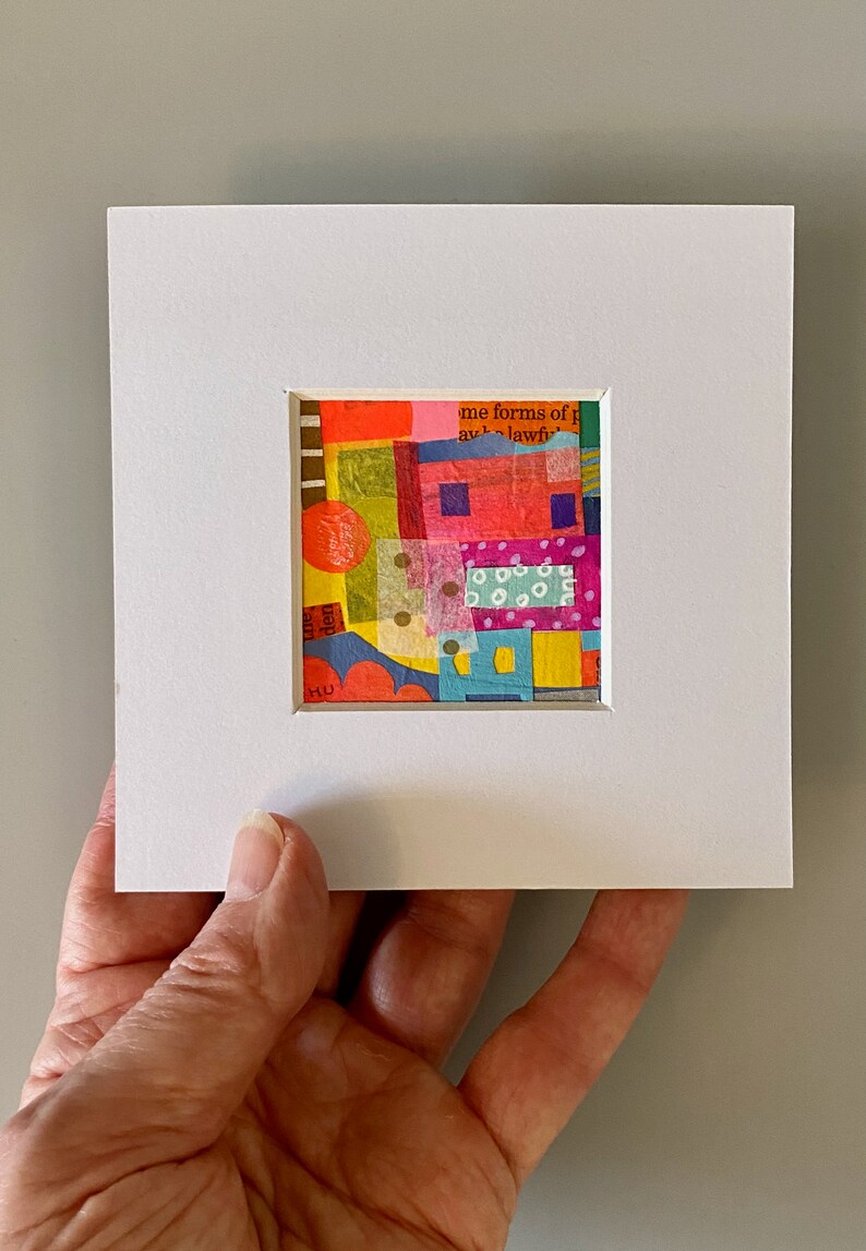 Colourful Miniature Collage Abstract Wall Art, Tiny Original Modern ...