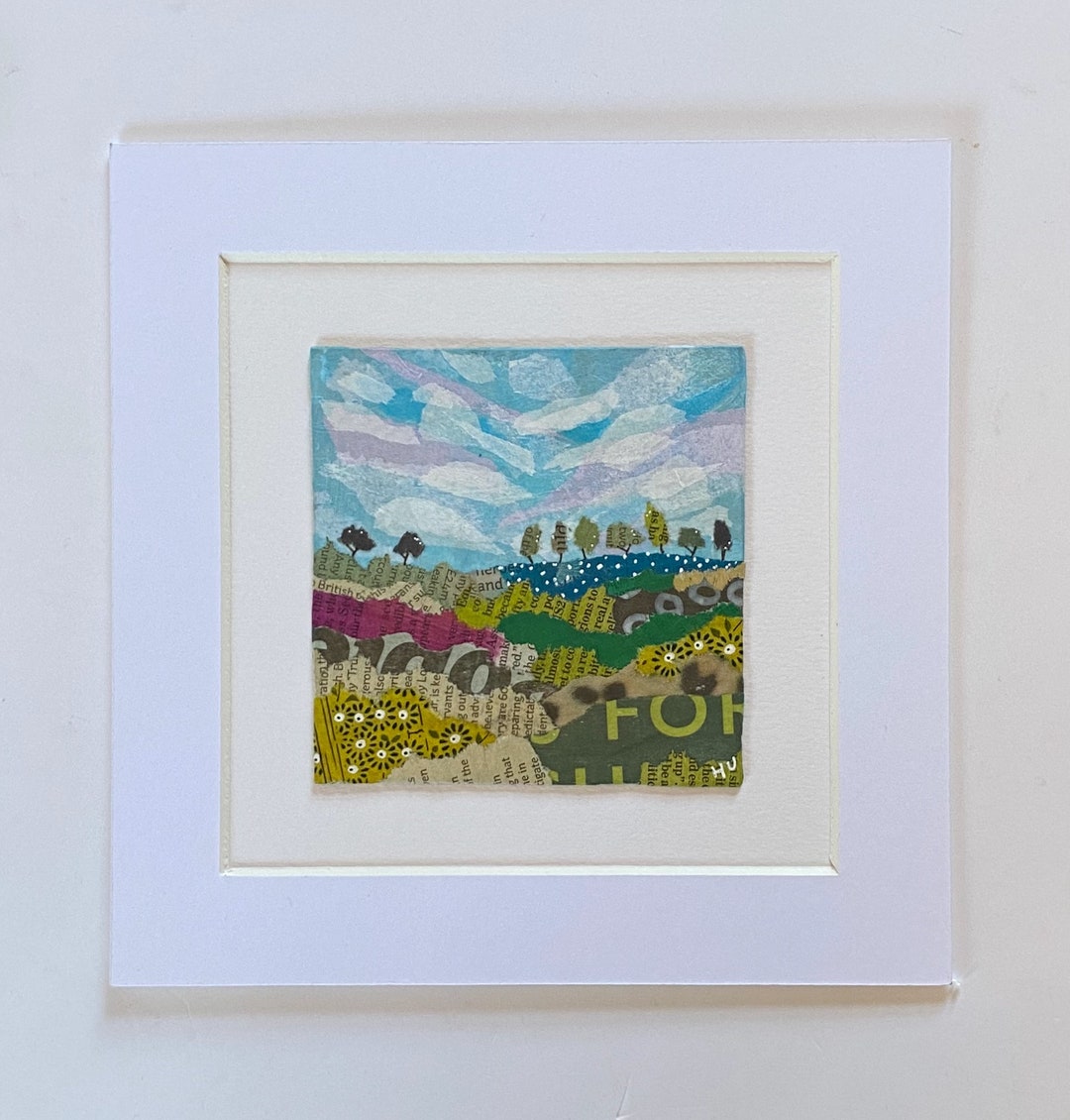 Small Original Painting, Landscape Art, Collage Artwork, Small Wall Art ...