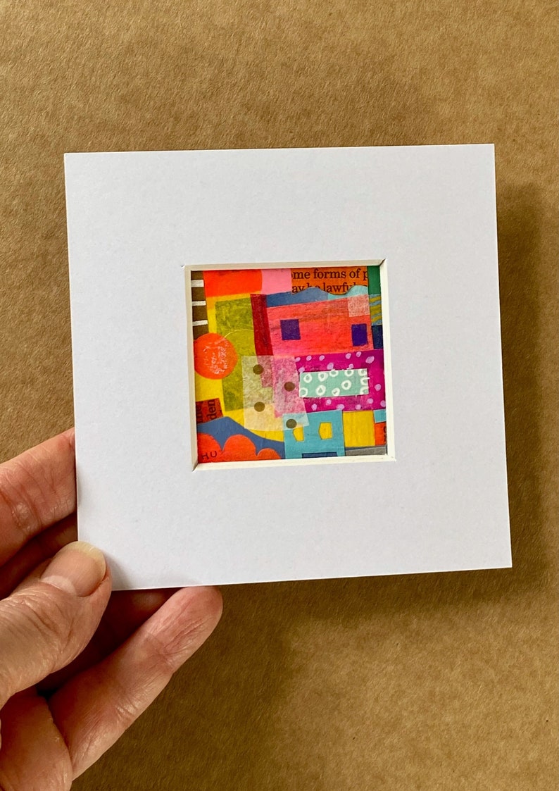 Colourful Miniature Collage Abstract Wall Art, Tiny Original Modern ...