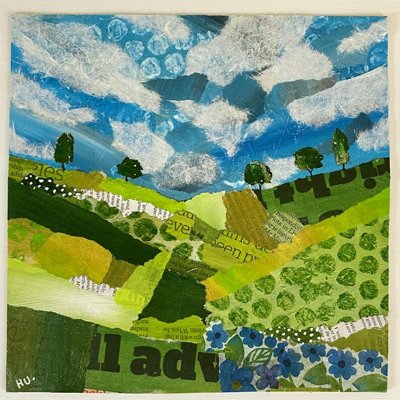 Original Collage Trees Abstract Landscape Painting, Handmade Paper ...