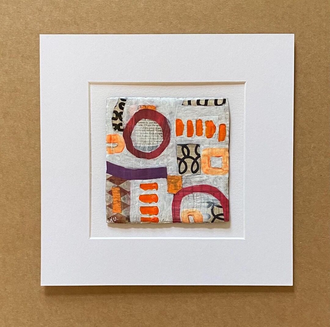 Original 9x9 Colourful Collage Abstract Painting, Small Unique Mixed ...