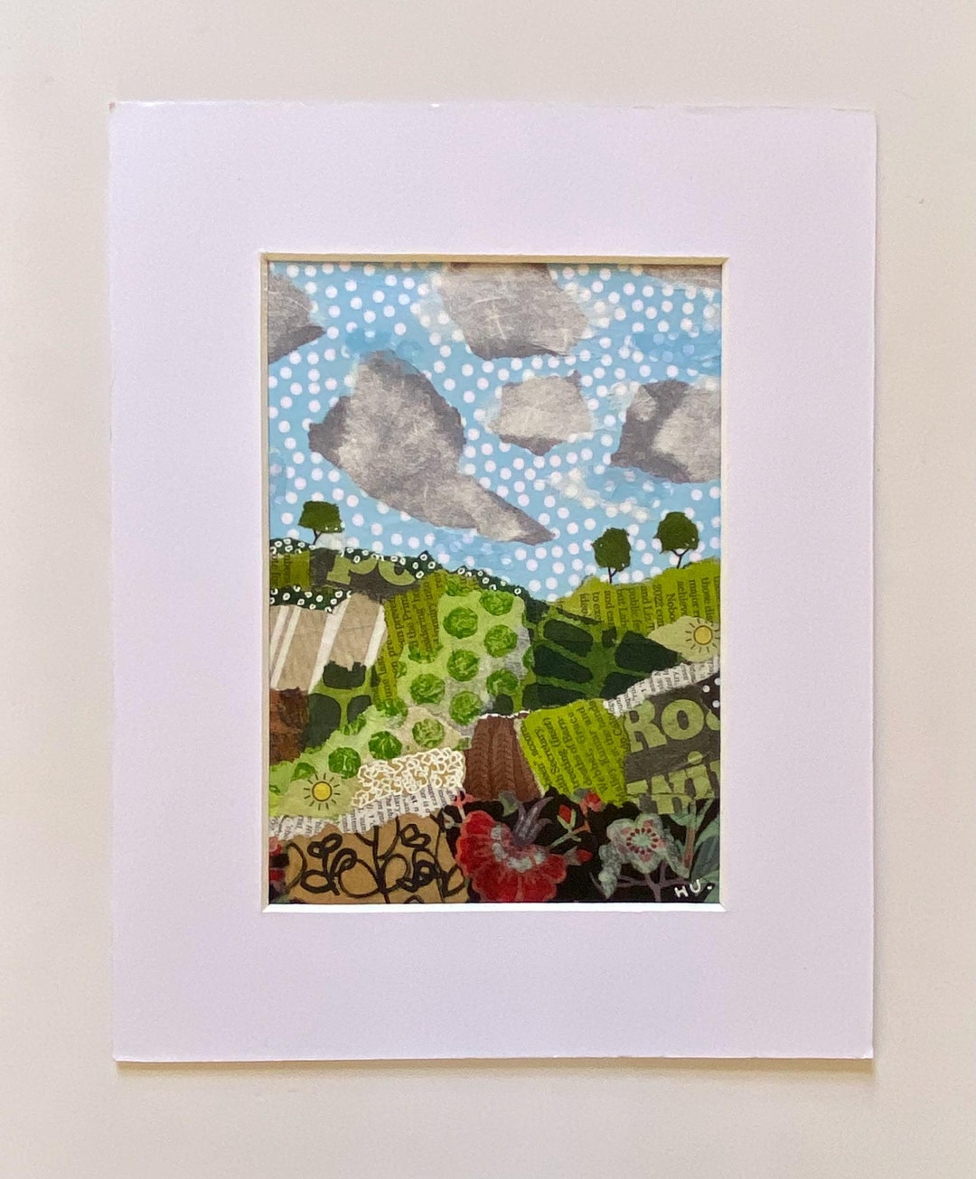 Small Colourful Collage Landscape Wall Art, Quirky Original Countryside ...
