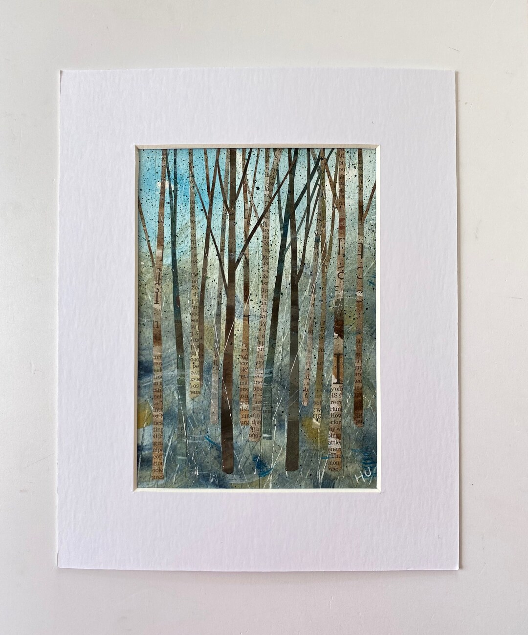 Watercolour and Collage Trees Painting, Original Tree Themed Artwork ...