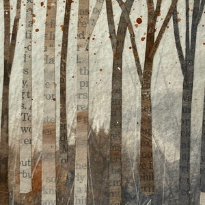 Earthy Paper Collage Trees Landscape Painting, Small Original Woodlands ...