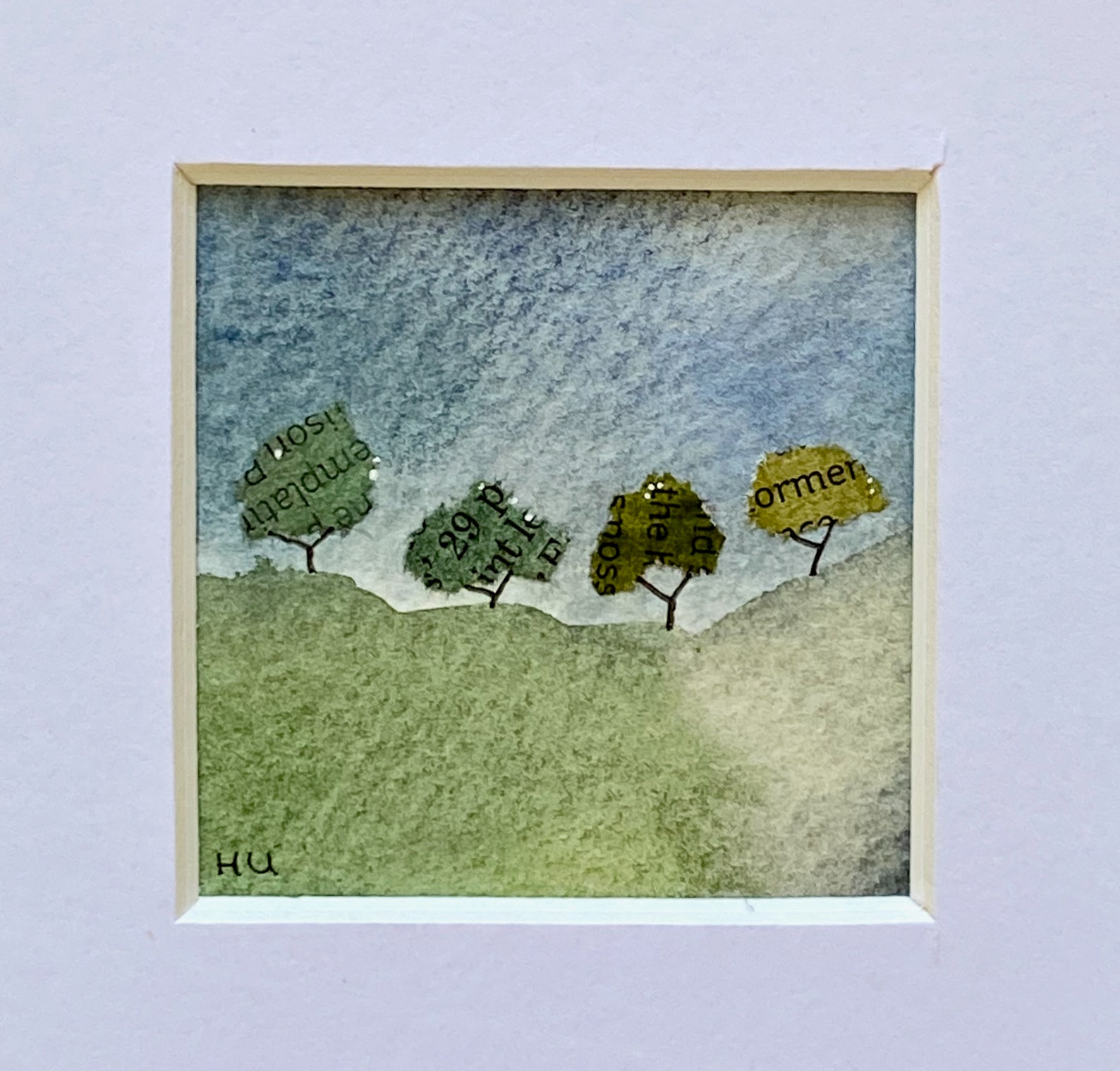 Miniature Collage Trees Landscape Painting, Watercolour and Paper ...