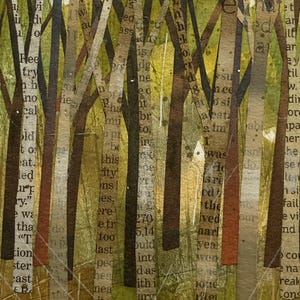 Paper Collage Trees Painting, Small Rustic Countryside Wall Art ...