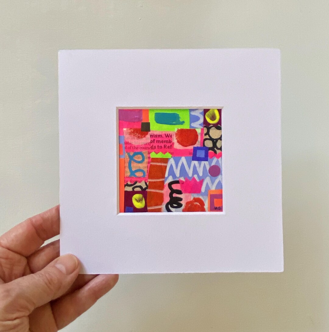 Small Colourful Collage Abstract Artwork, Original Mini Modern Painting ...