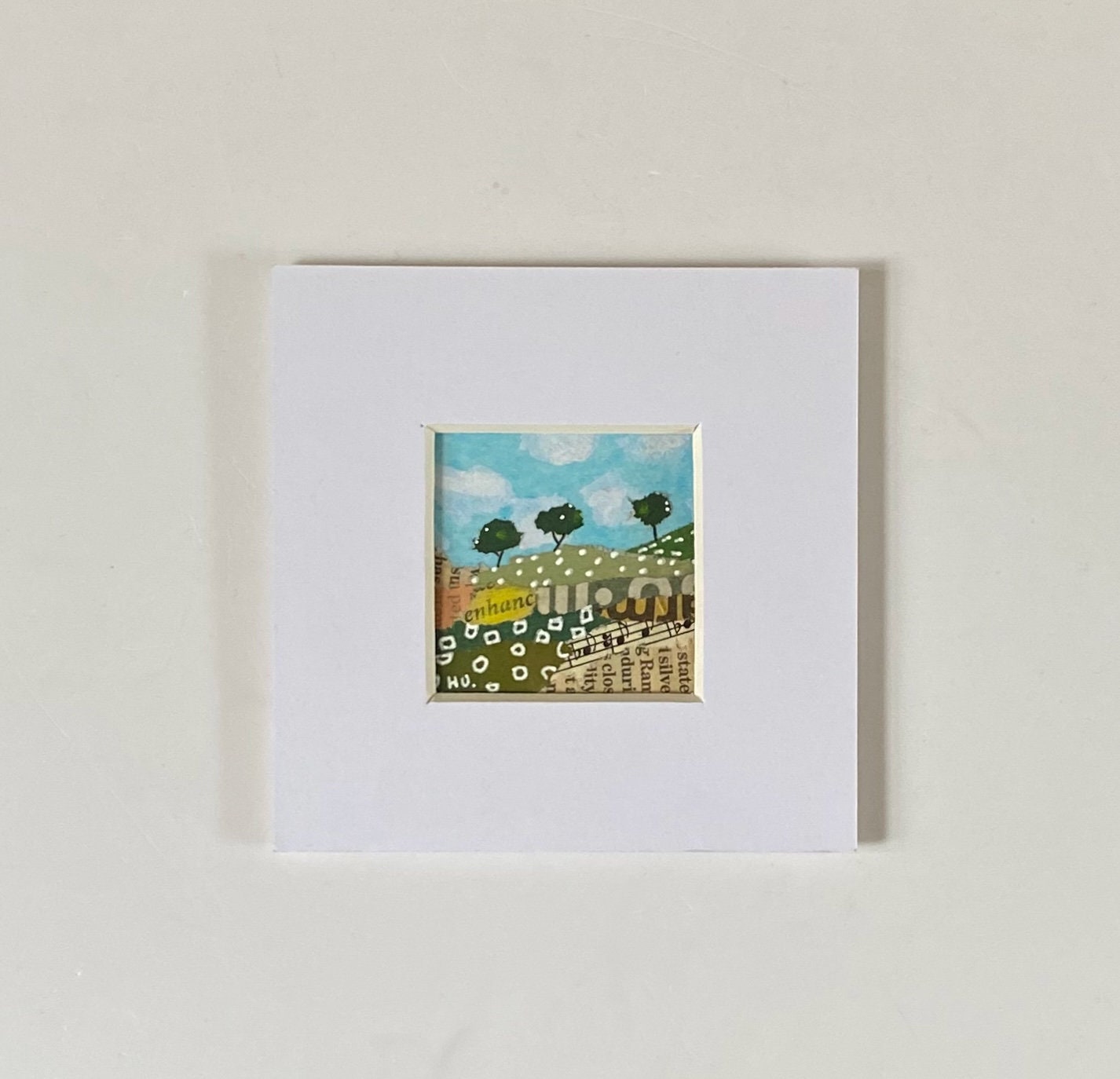 Miniature Collage Trees Landscape Painting, Unique Tiny Countryside ...