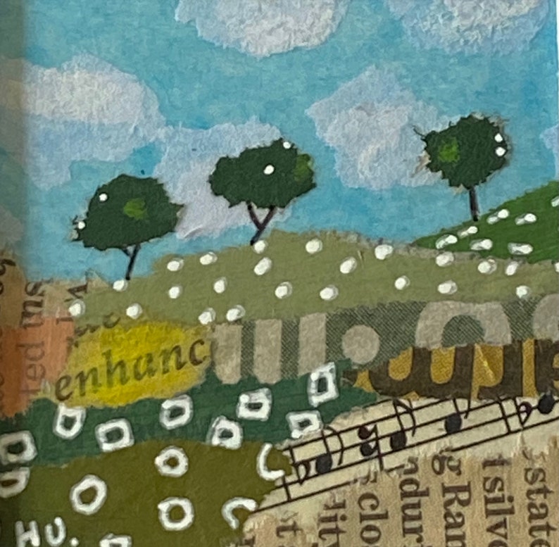 Miniature Collage Trees Landscape Painting, Unique Tiny Countryside ...