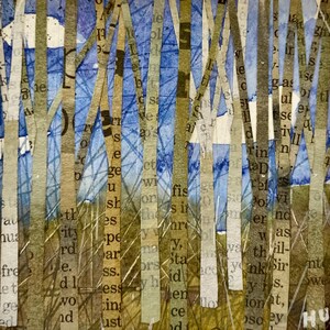 Original Collage Trees Wall Art, Small Watercolour and Paper Collage ...