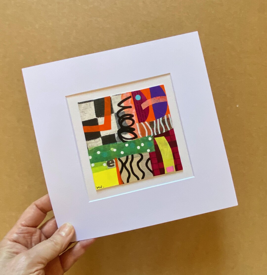 Colourful Collage Abstract Wall Art, Small Original Bright Modern ...