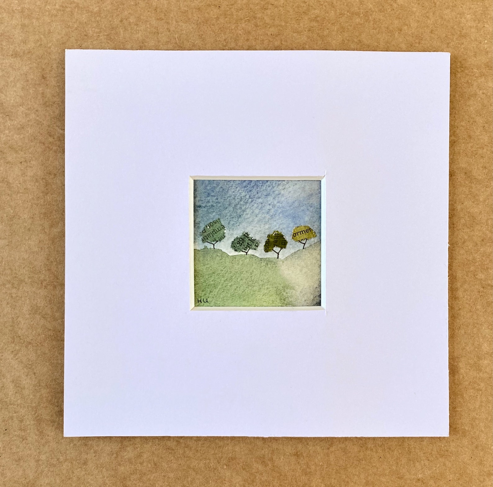 Miniature Collage Trees Landscape Painting, Watercolour and Paper ...