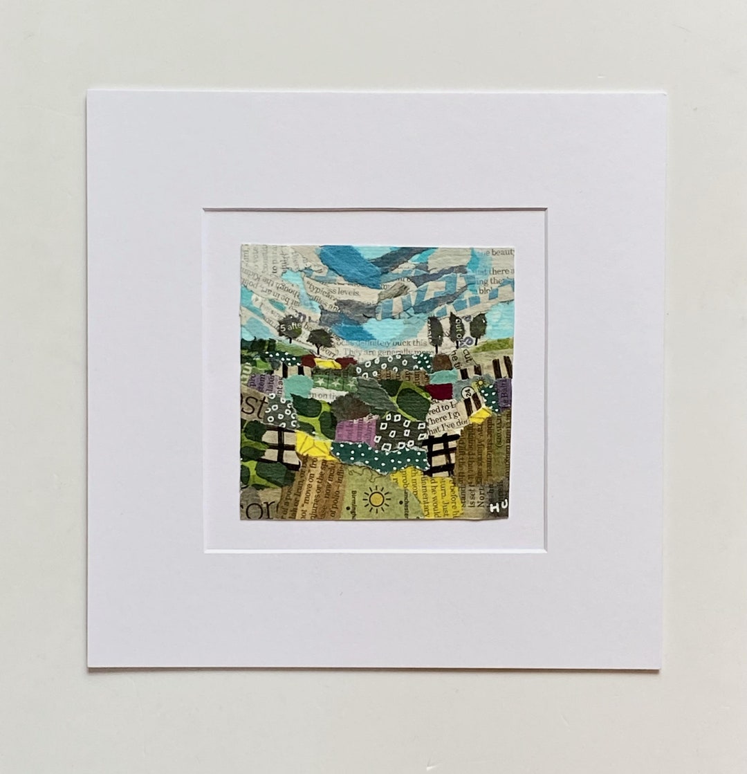 Collage Abstract Landscape Painting, Small Original Paper Collage ...