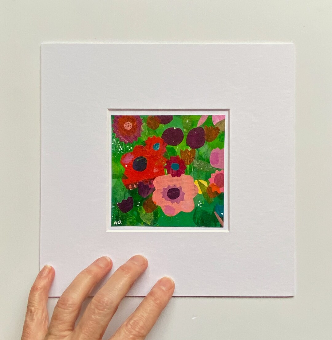 Original Paper Collage Flower Painting, Small Colourful Wall Art ...