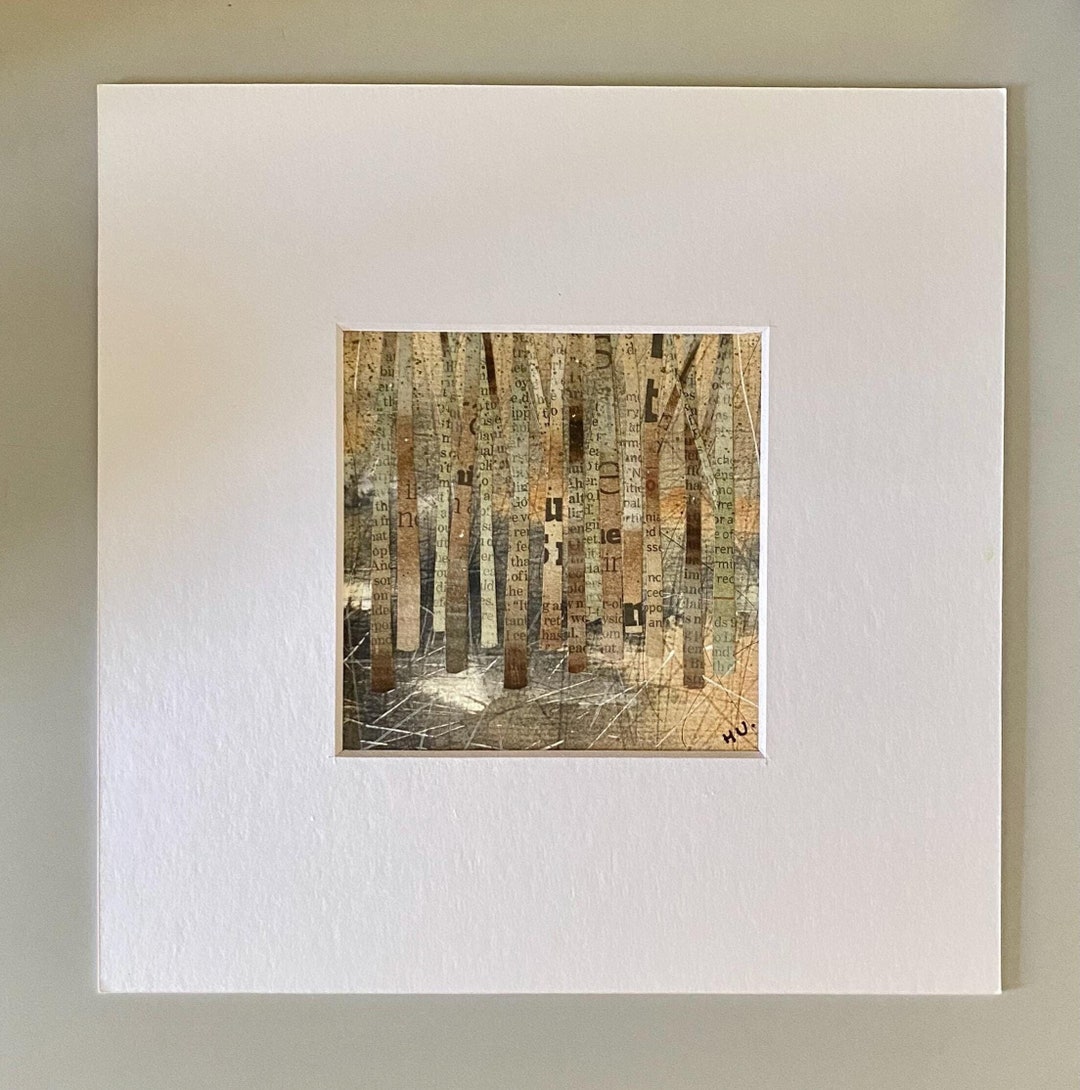 Original 8x8 Earthy Collage Trees Landscape Wall Art, Small Watercolour ...