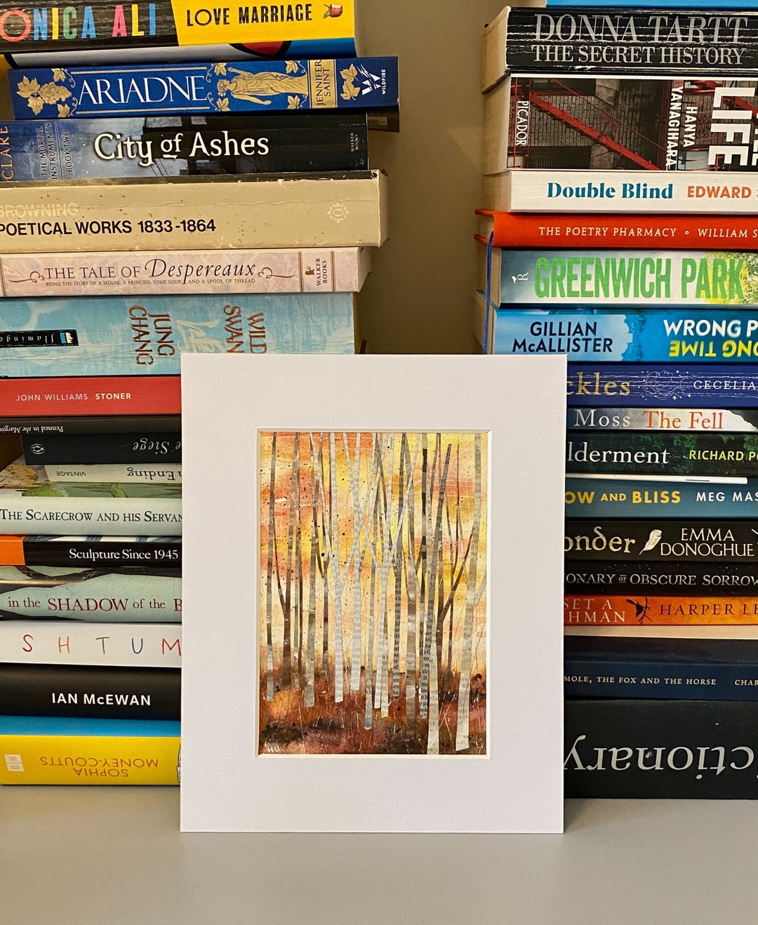 Original Paper Collage Trees Painting, Small Watercolour Woodlands ...