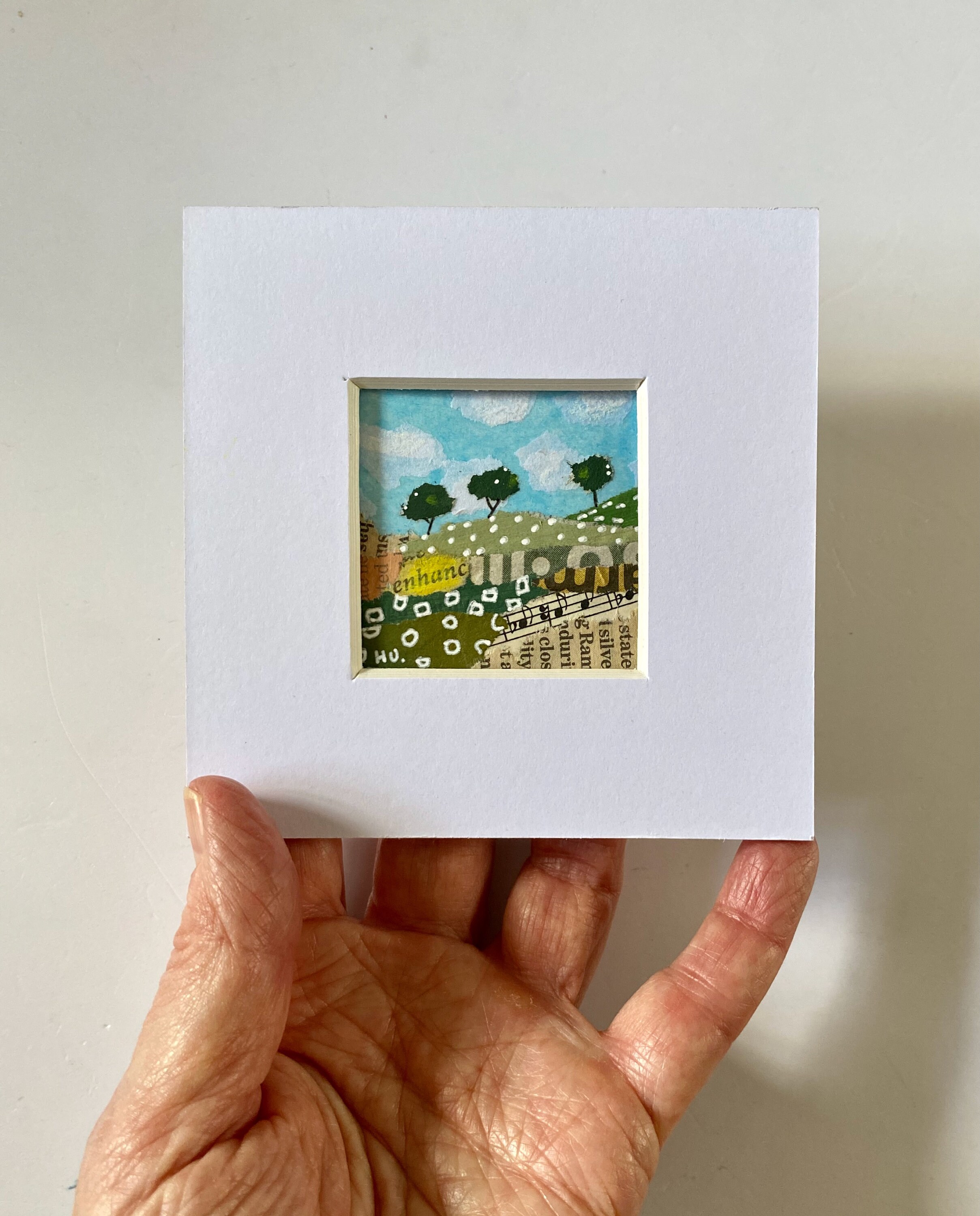 Miniature Collage Trees Landscape Painting, Unique Tiny Countryside ...