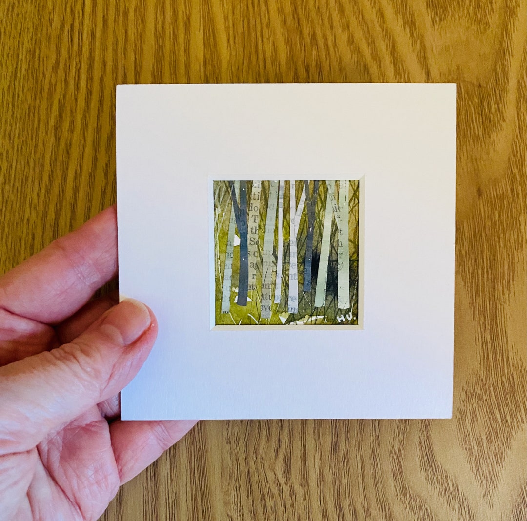 Miniature Trees Painting, Collage and Watercolour Artwork, Tiny ...