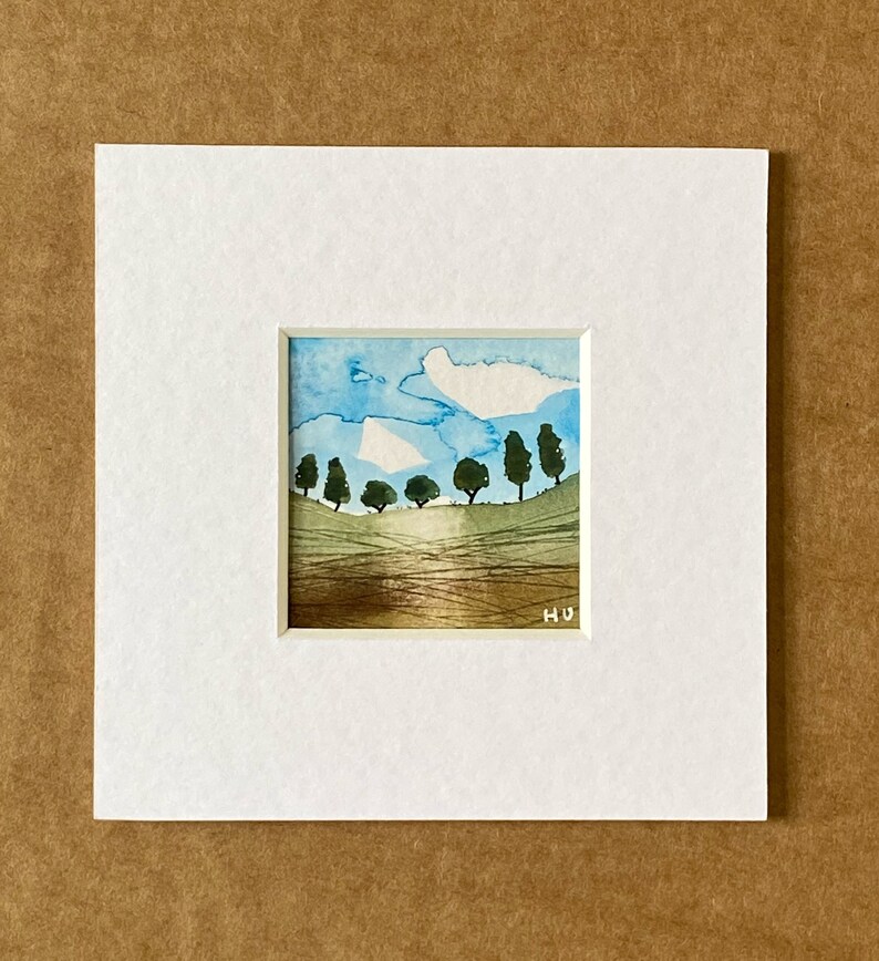 Tiny Original Watercolour Trees Landscape Painting, Unique Miniature ...