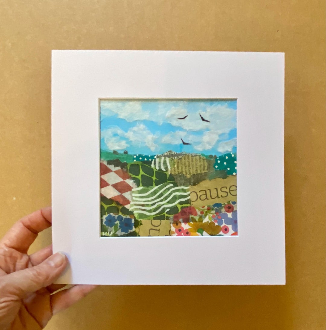 Small Colourful Paper Collage Landscape Wall Art, Original Countryside ...