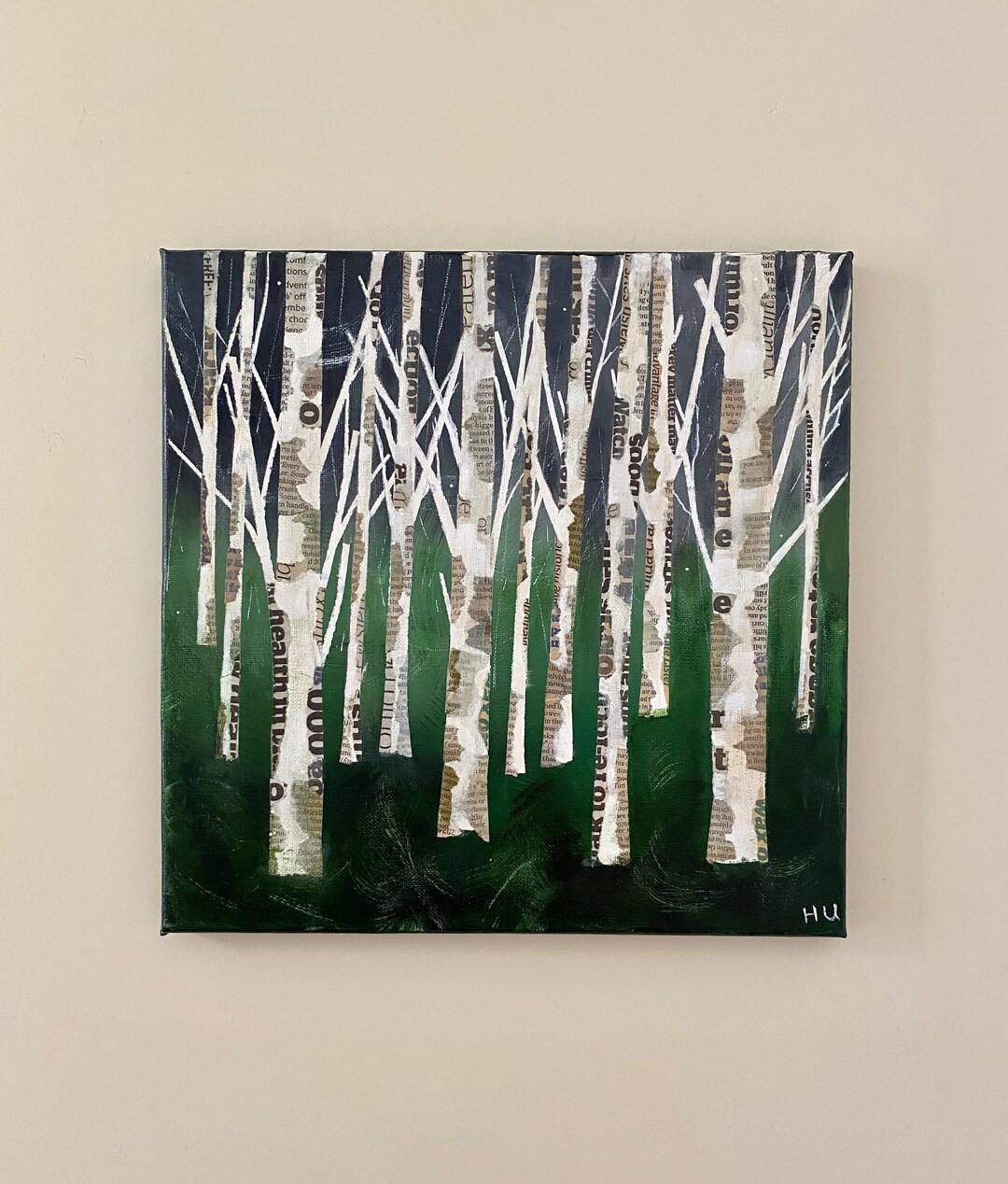 Abstract Trees Painting on Canvas, Original Modern Wall Art, Artwork ...
