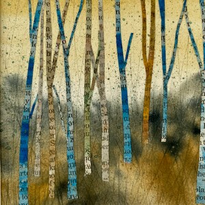 Original Rustic Collage Trees Painting, Small Woodlands Landscape Wall ...