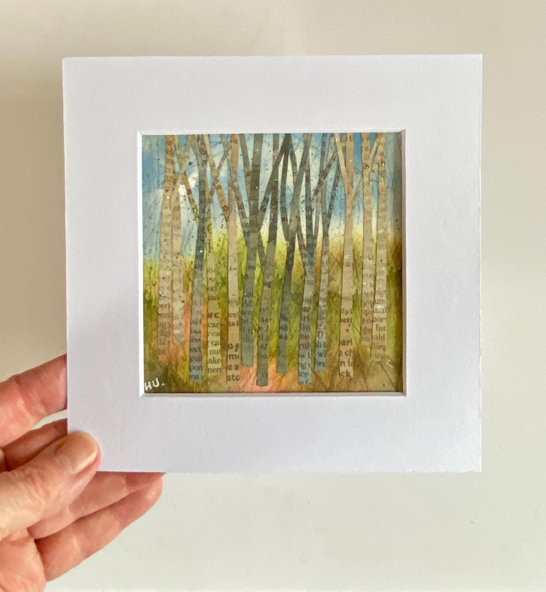Small Rustic Collage Trees Painting, Original Earthy Trees Wall Decor ...