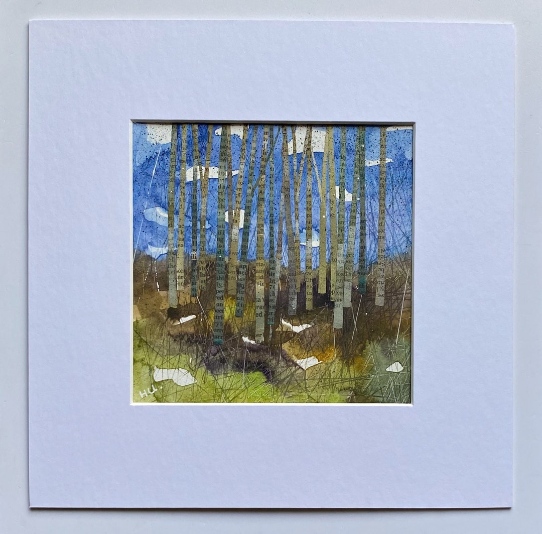 Original Trees Art, Collage Artwork, Trees Painting, Mixed Medium Art ...