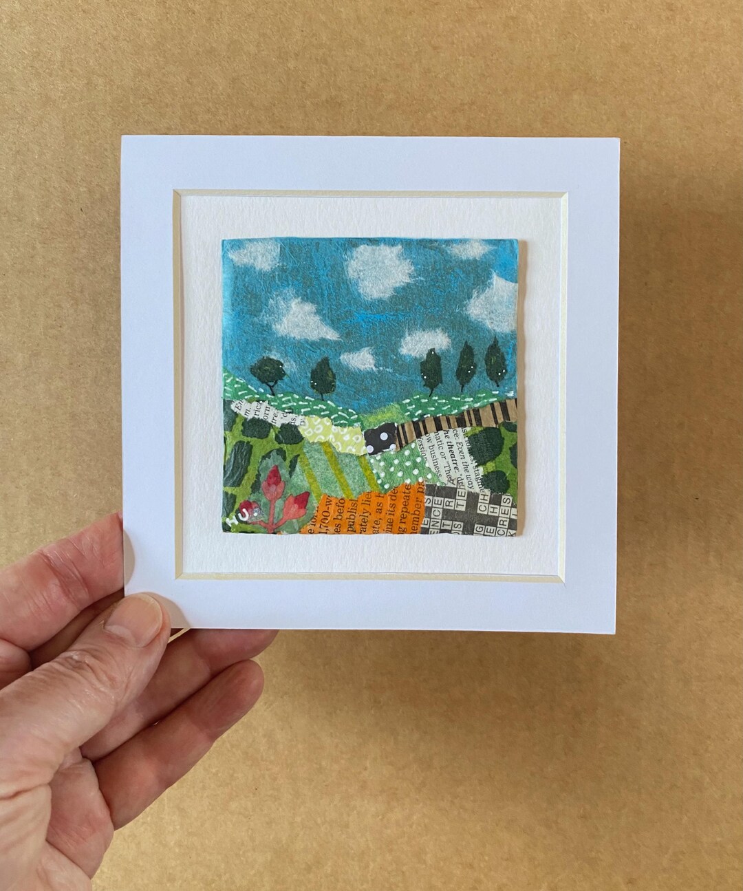 Small Collage Landscape Painting, Original Abstract Countryside Wall ...