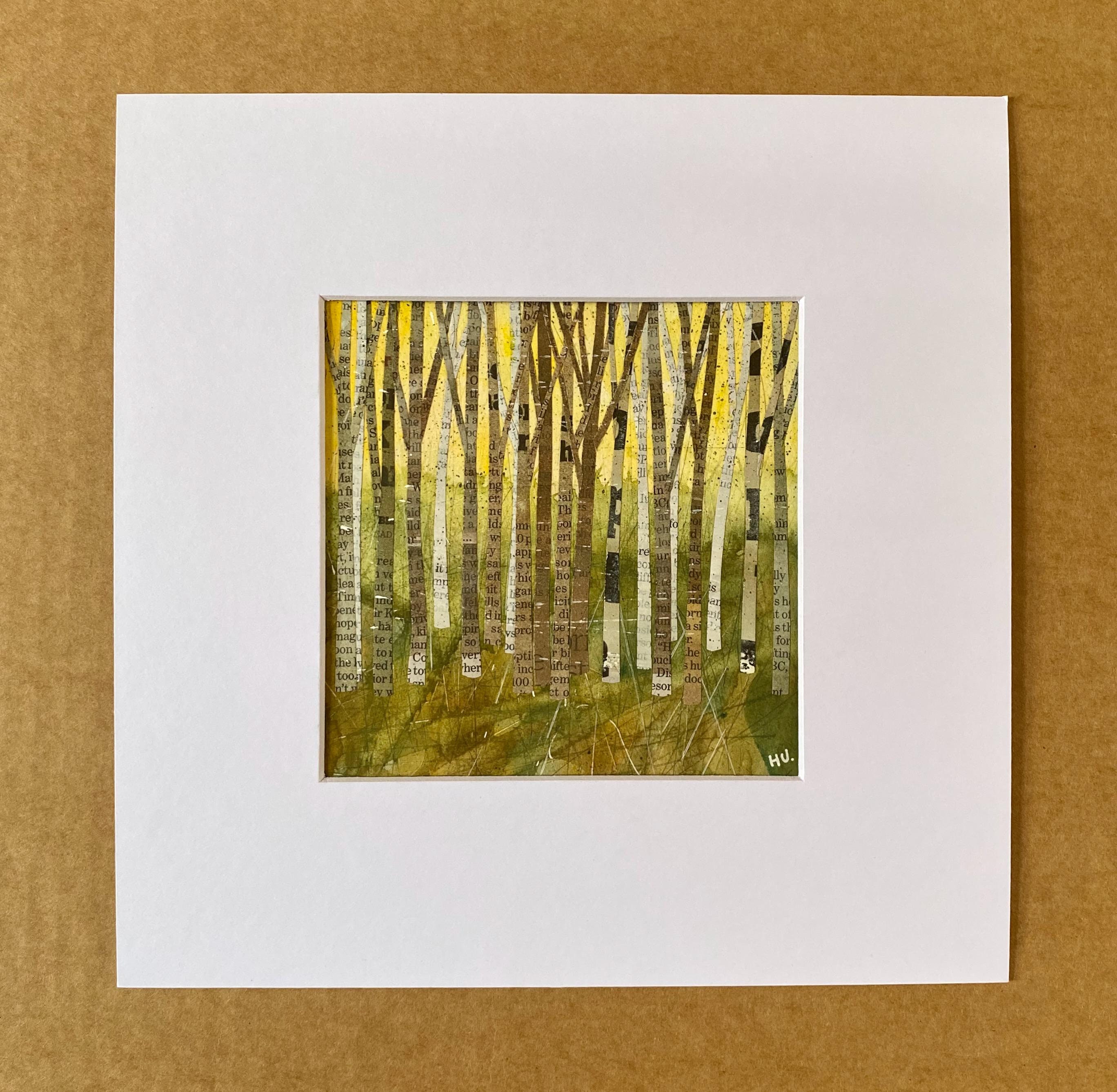 Original Collage Trees Landscape Painting, Earthy Watercolour and Paper ...