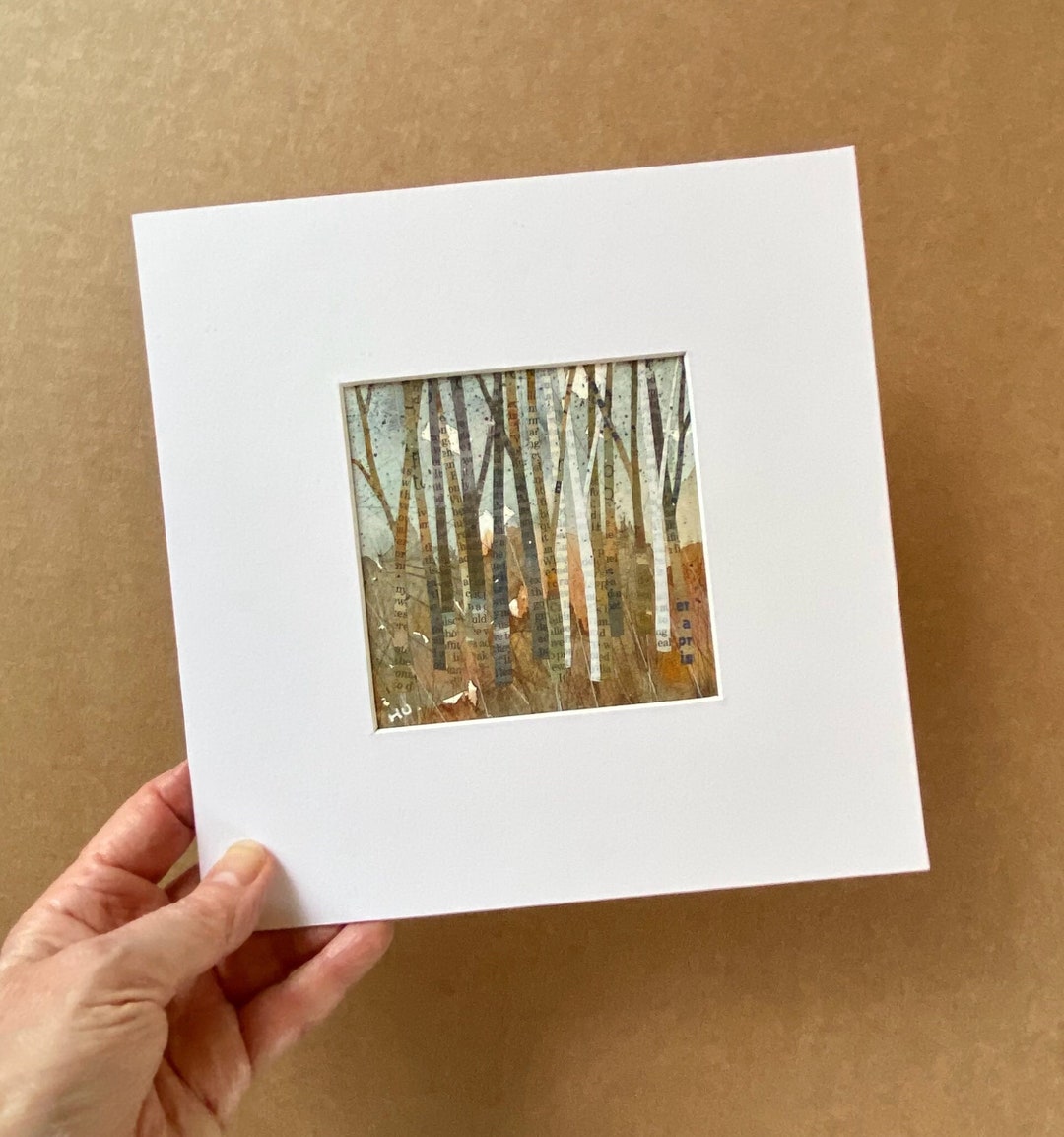 Small Paper Collage Trees Painting, Original Watercolour Countryside ...