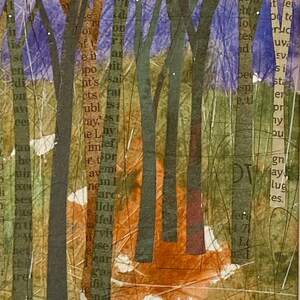 Original Earthy Collage Trees Painting, Small Watercolour Nature ...