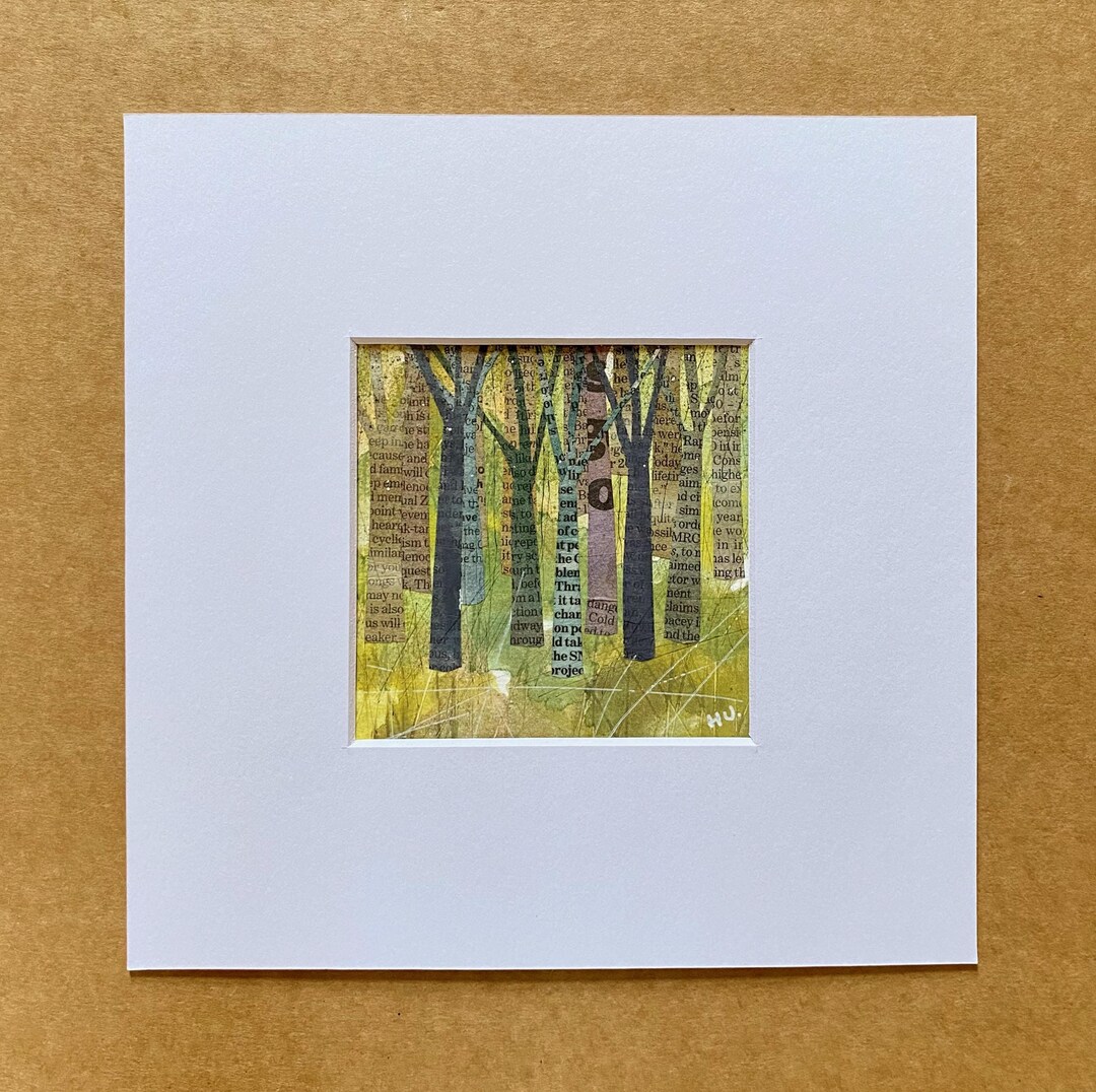 Original 8x8 Earthy Collage Trees Landscape Wall Art, Small Watercolour ...