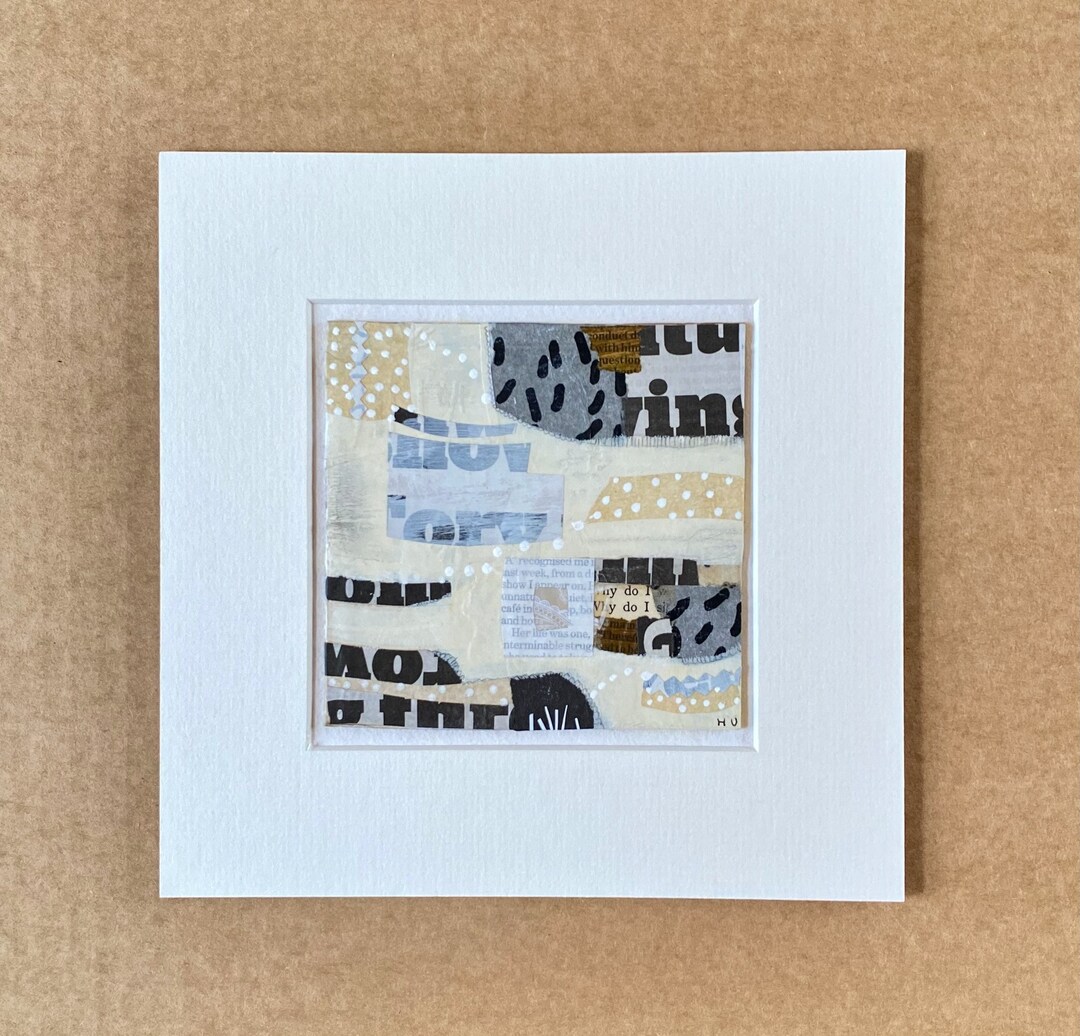 Neutral Abstract Wall Art: Paper Collage Artwork, Small Original Art ...