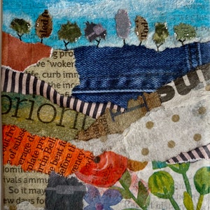 Original Colourful Collage Landscape Painting, Small Handmade ...