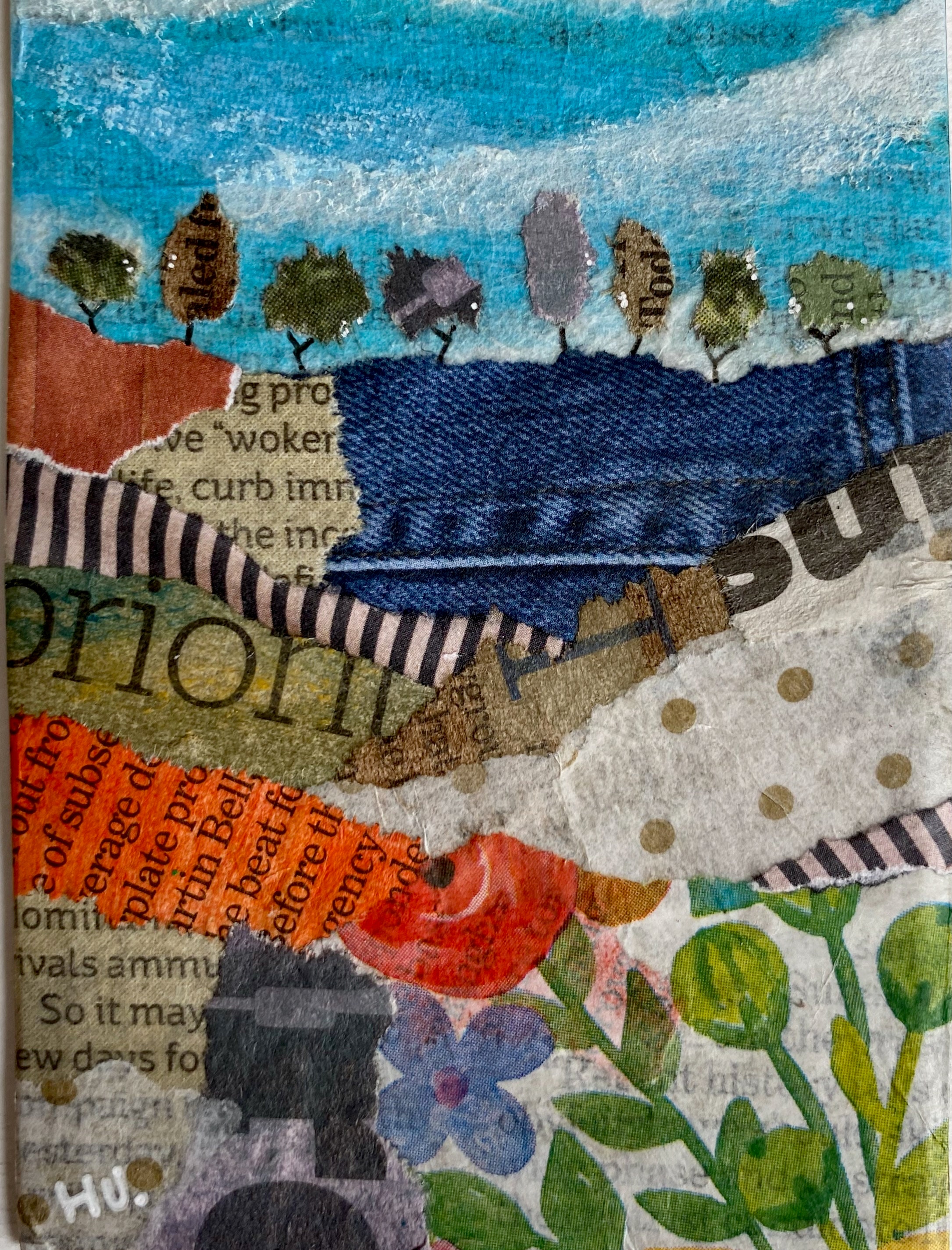 Original Colourful Collage Landscape Painting, Small Handmade ...