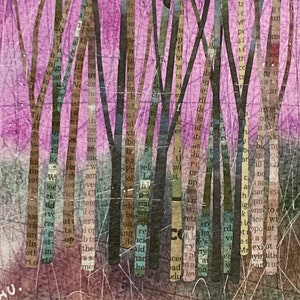 Handmade Paper Collage Trees Painting: Pink Woodland Wall Art. - Etsy