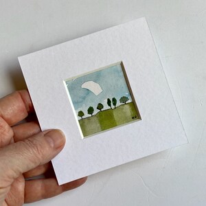 Original Miniature Collage Trees Painting, Unique Tiny Countryside Wall ...