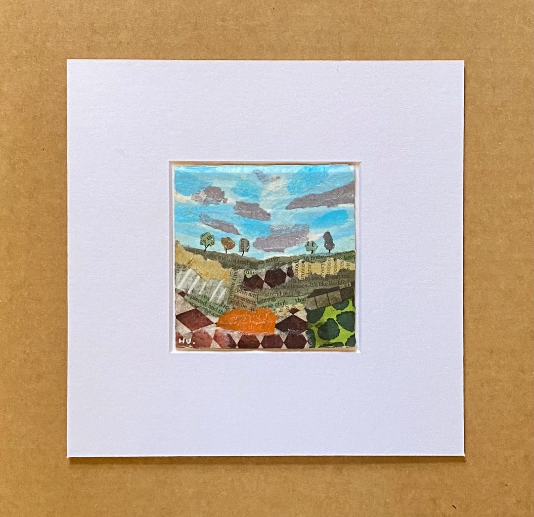Original Collage Countryside Artwork, Small Rustic Wall Decor ...