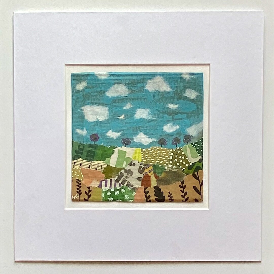 Original Colourful Collage Landscape Wall Art, Small Abstract ...