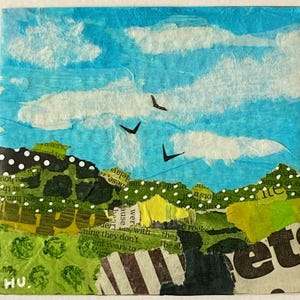 Original Collage Landscape, Small Countryside Artwork, Colourful Art ...