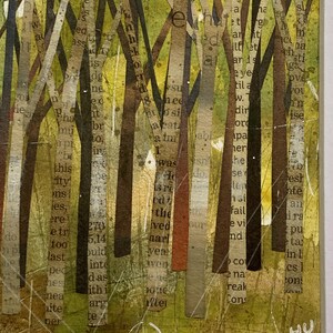 Paper Collage Trees Painting, Small Rustic Countryside Wall Art ...