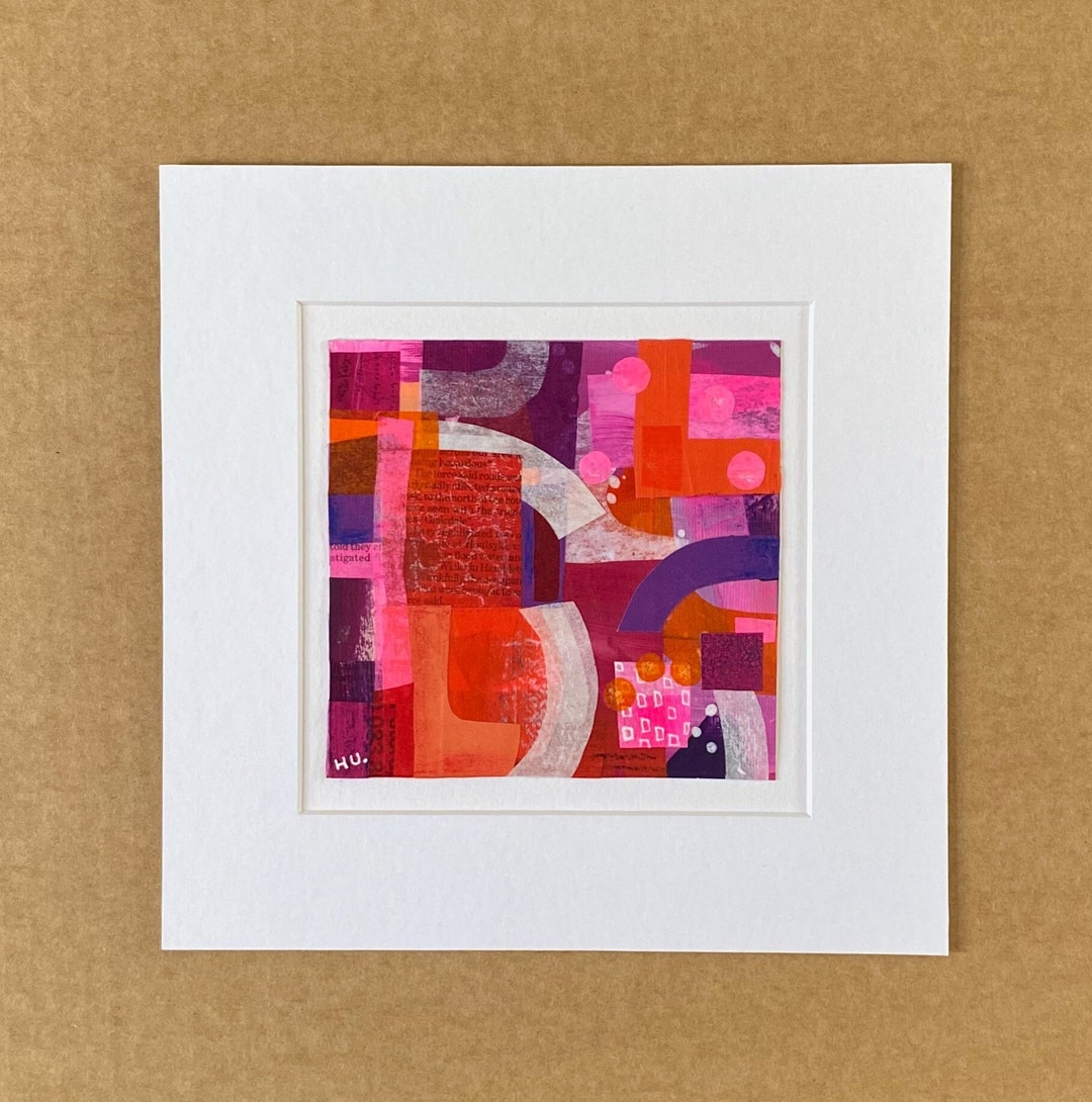 Original 9x9 Pink Collage Abstract Wall Art, Bold Bright Modern Wall ...