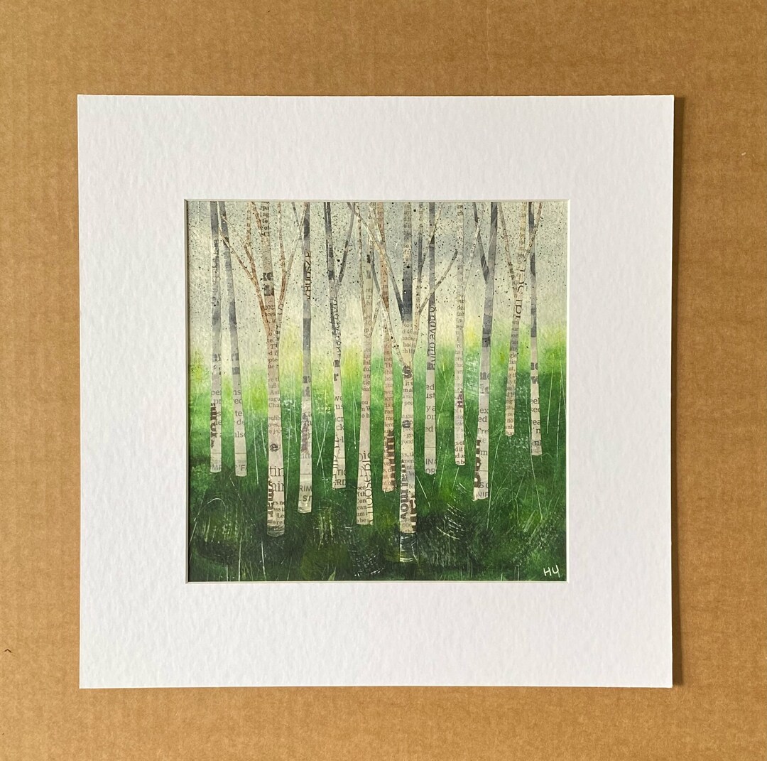 Original 12x12 Earthy Collage Trees Wall Art, Contemporary Green Nature ...