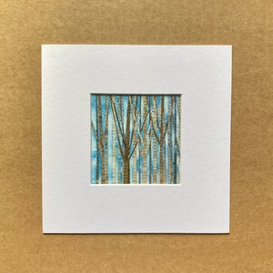 Original Blue Paper Collage Trees Wall Art, Unique Small Abstract Trees ...